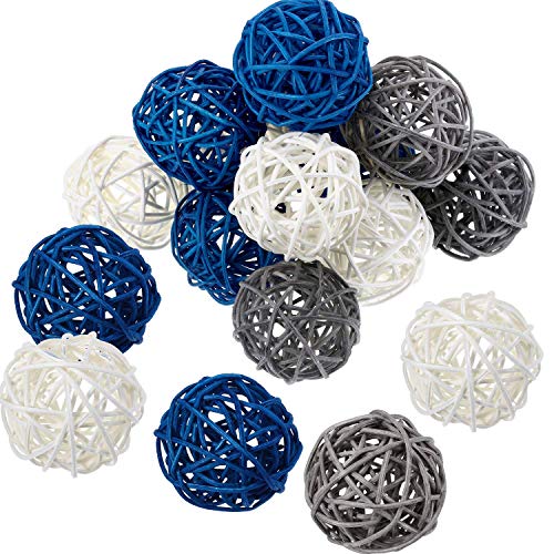 15 Pieces Vase Filler Rattan Balls Decorative for Craft, Party, Wedding Table Decoration, Baby Shower, Aromatherapy Accessories, 1.8 Inch (Blue Gray White)