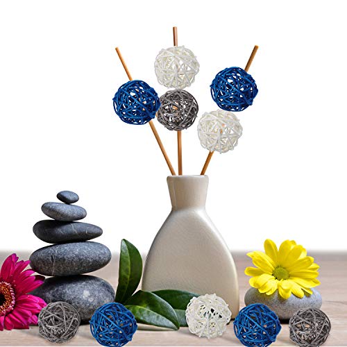 15 Pieces Vase Filler Rattan Balls Decorative for Craft, Party, Wedding Table Decoration, Baby Shower, Aromatherapy Accessories, 1.8 Inch (Blue Gray White)