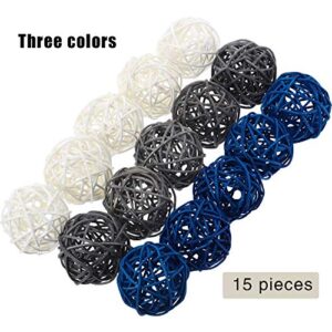 15 Pieces Vase Filler Rattan Balls Decorative for Craft, Party, Wedding Table Decoration, Baby Shower, Aromatherapy Accessories, 1.8 Inch (Blue Gray White)