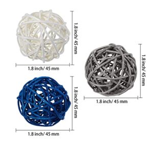 15 Pieces Vase Filler Rattan Balls Decorative for Craft, Party, Wedding Table Decoration, Baby Shower, Aromatherapy Accessories, 1.8 Inch (Blue Gray White)