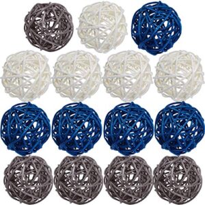 15 Pieces Vase Filler Rattan Balls Decorative for Craft, Party, Wedding Table Decoration, Baby Shower, Aromatherapy Accessories, 1.8 Inch (Blue Gray White)