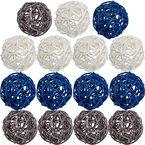 15 Pieces Vase Filler Rattan Balls Decorative for Craft, Party, Wedding Table Decoration, Baby Shower, Aromatherapy Accessories, 1.8 Inch (Blue Gray White)