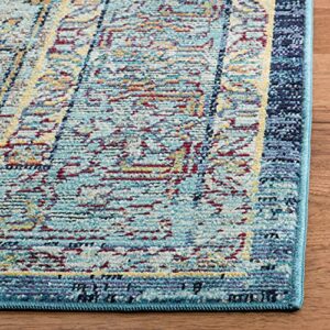 SAFAVIEH Crystal Collection 7' Square Blue / Yellow CRS500M Boho Chic Oriental Medallion Distressed Non-Shedding Living Room Bedroom Dining Home Office Area Rug