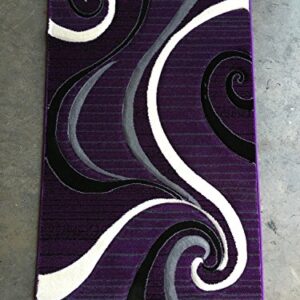 Modern Purple,Black & Grey Door Mat Contemporary Area Rug Swirl Contempo 344 (2 Feet X 3 Feet 4 inch)