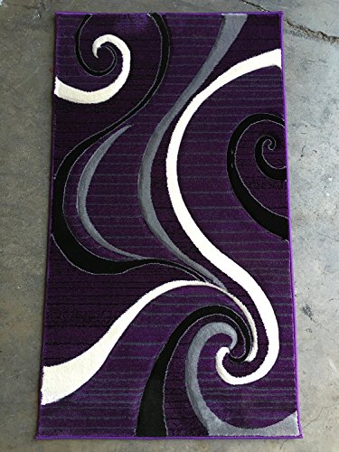 Modern Purple,Black & Grey Door Mat Contemporary Area Rug Swirl Contempo 344 (2 Feet X 3 Feet 4 inch)