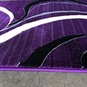 Modern Purple,Black & Grey Door Mat Contemporary Area Rug Swirl Contempo 344 (2 Feet X 3 Feet 4 inch)