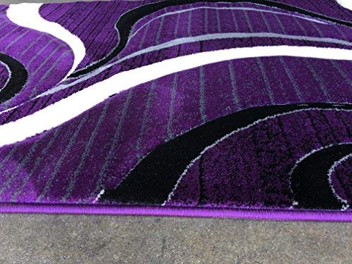 Modern Purple,Black & Grey Door Mat Contemporary Area Rug Swirl Contempo 344 (2 Feet X 3 Feet 4 inch)