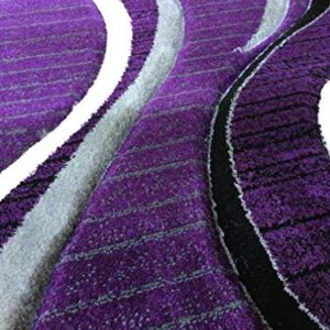 Modern Purple,Black & Grey Door Mat Contemporary Area Rug Swirl Contempo 344 (2 Feet X 3 Feet 4 inch)