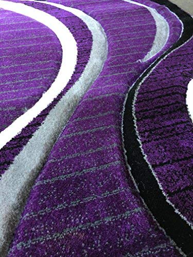 Modern Purple,Black & Grey Door Mat Contemporary Area Rug Swirl Contempo 344 (2 Feet X 3 Feet 4 inch)