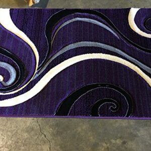 Modern Purple,Black & Grey Door Mat Contemporary Area Rug Swirl Contempo 344 (2 Feet X 3 Feet 4 inch)