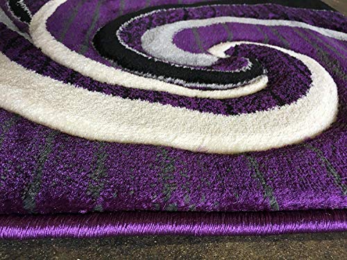 Modern Purple,Black & Grey Door Mat Contemporary Area Rug Swirl Contempo 344 (2 Feet X 3 Feet 4 inch)