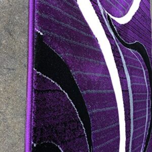 Modern Purple,Black & Grey Door Mat Contemporary Area Rug Swirl Contempo 344 (2 Feet X 3 Feet 4 inch)