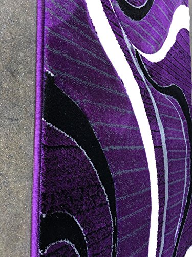 Modern Purple,Black & Grey Door Mat Contemporary Area Rug Swirl Contempo 344 (2 Feet X 3 Feet 4 inch)