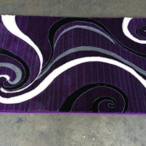 Modern Purple,Black & Grey Door Mat Contemporary Area Rug Swirl Contempo 344 (2 Feet X 3 Feet 4 inch)