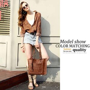 Women Tote Bags Retro Shoulder Bag Purse Satchel Hobo Purse Zippred Waterproof Travel Handbags with Tassel (light brown)