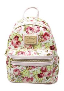 loungefly x beauty and the beast character floral print mini faux leather backpack