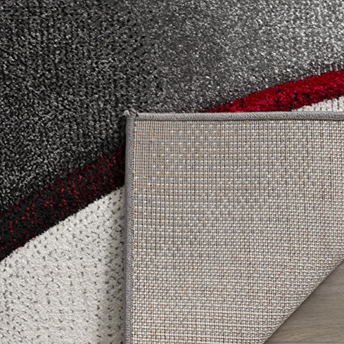 SAFAVIEH Hollywood Collection 6'7" x 9' Grey / Red HLW712K Mid-Century Modern Non-Shedding Living Room Bedroom Dining Home Office Area Rug