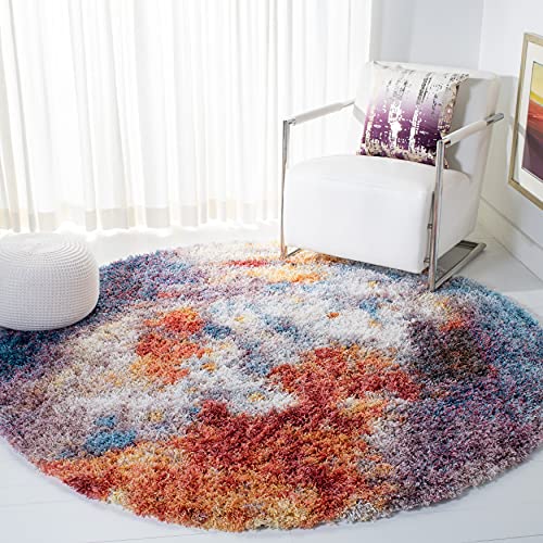 SAFAVIEH Gypsy Shag Collection 6'7" Round Rust / Ivory GYP520A Abstract Non-Shedding Living Room Bedroom Dining Room Entryway Plush 2-inch Thick Area Rug