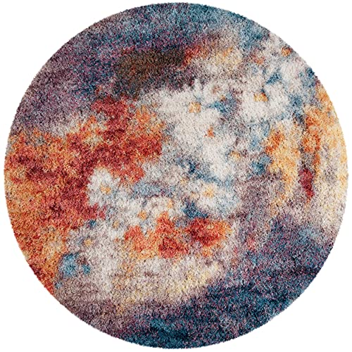 SAFAVIEH Gypsy Shag Collection 6'7" Round Rust / Ivory GYP520A Abstract Non-Shedding Living Room Bedroom Dining Room Entryway Plush 2-inch Thick Area Rug