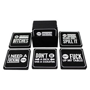 summit one funny coasters for drinks, set of 10 (4 x 4 inch, 5mm thick) – bar accessories for the home bar set, absorbent felt drink coasters the ideal man cave accessories