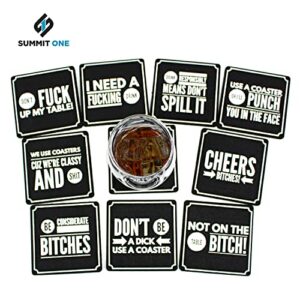 Summit One Funny Coasters for Drinks, Set of 10 (4 x 4 Inch, 5mm Thick) - Bar Accessories for The Home bar Set, Absorbent Felt Drink Coasters The Ideal Man cave Accessories