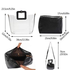 Poxas Classic PVC Jelly Bag Waterproof Clear Purse Tote Handbag Beach Shoulder Bags (Black)