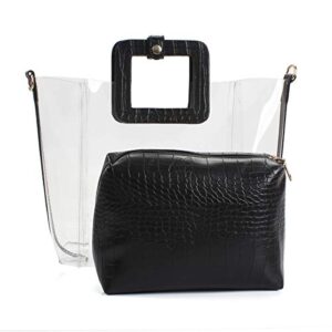 Poxas Classic PVC Jelly Bag Waterproof Clear Purse Tote Handbag Beach Shoulder Bags (Black)