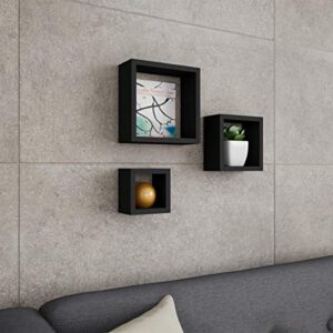 Lavish Home (Black Floating Shelves-Cube Wall Shelf Set with Hidden Brackets, 3 Sizes to Display Décor, Books, Photos, More-Hardware Included, 9"x3.5"x9"