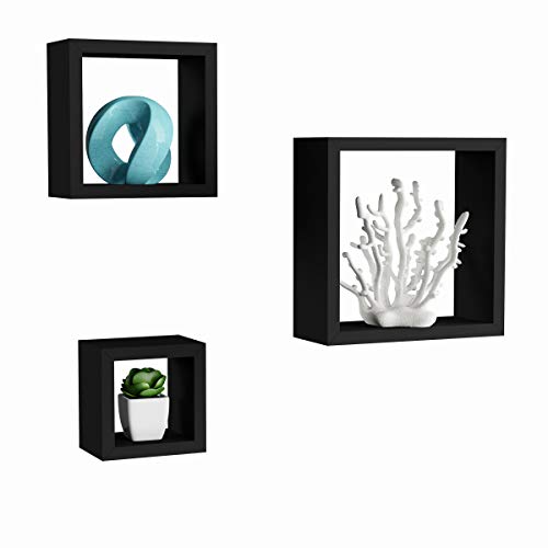 Lavish Home (Black Floating Shelves-Cube Wall Shelf Set with Hidden Brackets, 3 Sizes to Display Décor, Books, Photos, More-Hardware Included, 9"x3.5"x9"