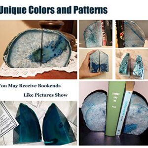 AMOYSTONE Teal Agate Bookends Geode Book Ends Heavy Duty Bookend Holder Decor with Rubber Bumpers Small(1 Pair, 2-3 LBS)