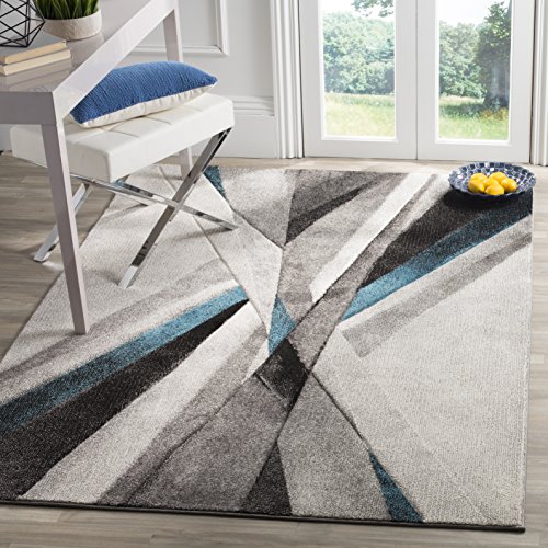 SAFAVIEH Hollywood Collection 8' x 10' Grey / Teal HLW710D Mid-Century Modern Non-Shedding Living Room Bedroom Dining Home Office Area Rug