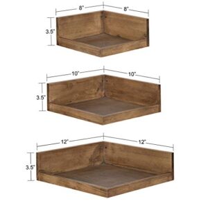 kate and laurel levie corner shelf, set of 3, rustic natural, modern farmhouse-inspired wood shelf