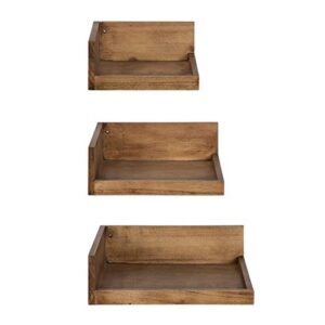 Kate and Laurel Levie Corner Shelf, Set of 3, Rustic Natural, Modern Farmhouse-Inspired Wood Shelf