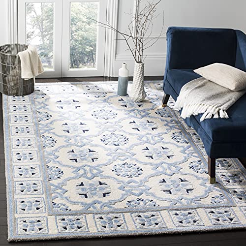 Safavieh Bella Collection 6' x 9' Ivory/Blue BEL155A Handmade Premium Wool & Viscose Area Rug