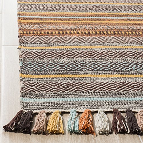 SAFAVIEH Montauk Collection 5' x 8' Turquoise / Brown MTK901E Handmade Boho Stripe Fringe Cotton Area Rug