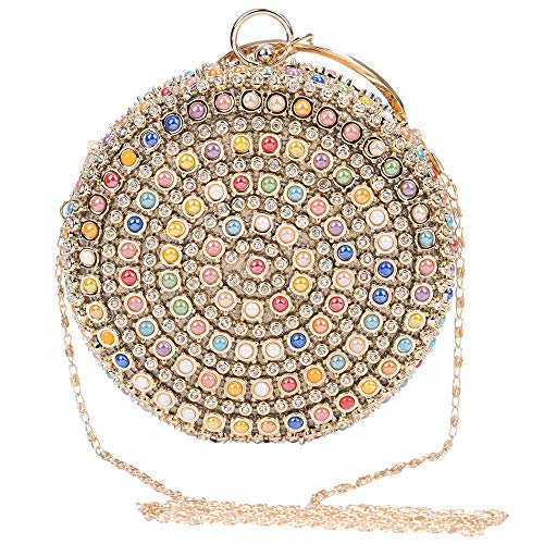 WPKLTMZ Women Evening Bag Round Rhinestone Crystal Clutch Purse Ring Handle Handbag for Wedding Prom Party (Colorful)