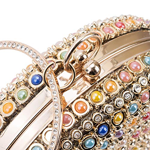 WPKLTMZ Women Evening Bag Round Rhinestone Crystal Clutch Purse Ring Handle Handbag for Wedding Prom Party (Colorful)