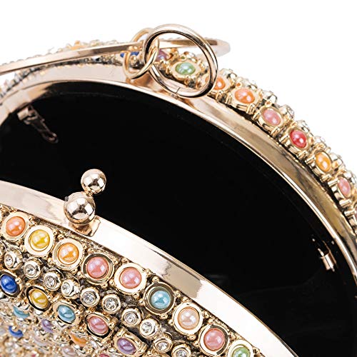 WPKLTMZ Women Evening Bag Round Rhinestone Crystal Clutch Purse Ring Handle Handbag for Wedding Prom Party (Colorful)