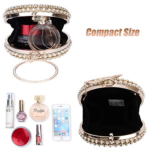 WPKLTMZ Women Evening Bag Round Rhinestone Crystal Clutch Purse Ring Handle Handbag for Wedding Prom Party (Colorful)