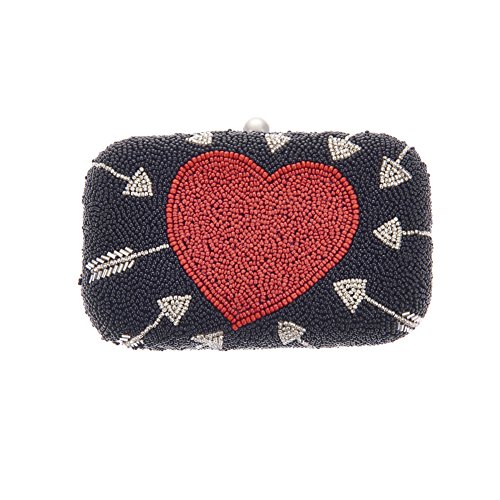 From St Xavier Cupid Heart & Arrow Beaded Box Clutch, Black/Red