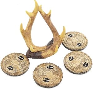 Bellaa 23295 Drink Coaster Set Old West Deer Antler Home Decor Table Beverage Coasters Holder Set 5 Pcs Outdoors Rustic Cabin Theme Lodge Mountain Man Cave Art