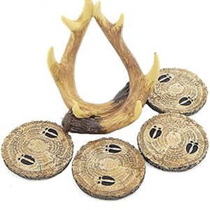 Bellaa 23295 Drink Coaster Set Old West Deer Antler Home Decor Table Beverage Coasters Holder Set 5 Pcs Outdoors Rustic Cabin Theme Lodge Mountain Man Cave Art