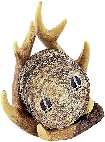 Bellaa 23295 Drink Coaster Set Old West Deer Antler Home Decor Table Beverage Coasters Holder Set 5 Pcs Outdoors Rustic Cabin Theme Lodge Mountain Man Cave Art