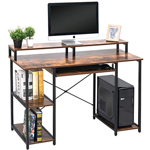 TOPSKY Computer Desk with Storage Shelves/23.2” Keyboard Tray/Monitor Stand Study Table for Home Office(46.5x19 inch, Rustic Brown)