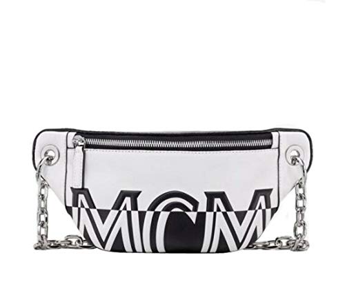 MCM Women's Black/White Contrast Leather Mini Crossbody Chain Bag MWR9ACL12WT001