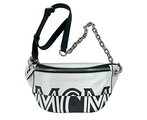 MCM Women's Black/White Contrast Leather Mini Crossbody Chain Bag MWR9ACL12WT001