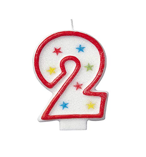 Unique Glitter Star Number 2 Birthday Candle, 3.5", White