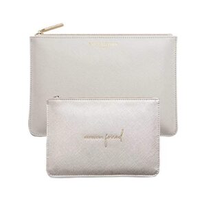 katie loxton fabulous friend women’s vegan leather clutch perfect pouch boxed set of 2 light grey