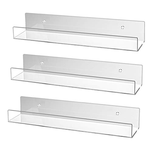 Sanasic Set of 3 Acrylic Floating Wall Shelves, Display Ledges Storage Organizer for Bedroom Bathroom Kitchen Office, 16.5" L x 4" D x 3" H