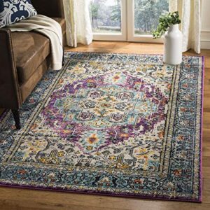 safavieh monaco collection 8′ x 10′ violet/light blue mnc251l boho chic medallion distressed non-shedding living room bedroom dining home office area rug